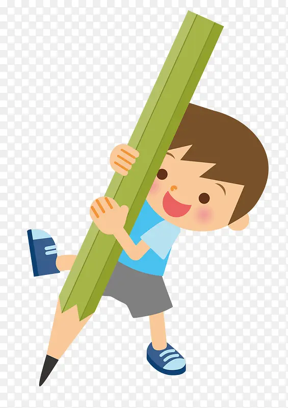 卡通手绘抱着铅笔写字的男孩PNG图片素材下载_图片编号7740148-PNG素材网
