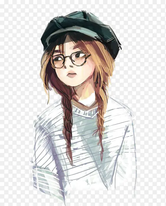 文艺麻花辫女生PNG图片素材下载_图片编号7836231-PNG素材网