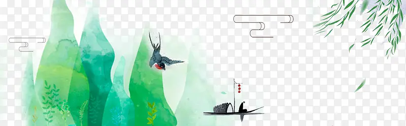 手绘青绿山水海报免抠PNG图片素材下载_图片编号7897077-PNG素材网