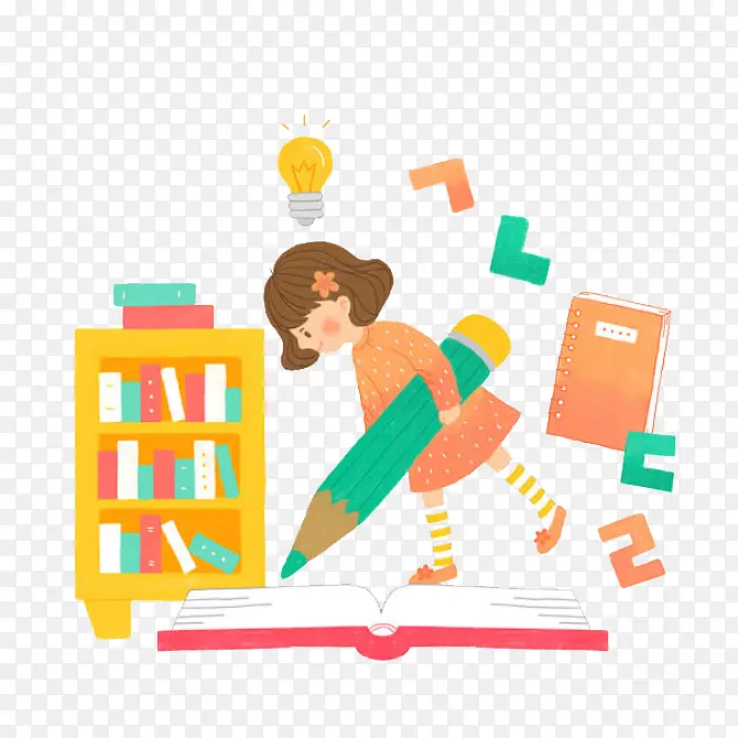 拿着铅笔写字的女孩卡通图PNG图片素材下载_图片编号7990391-PNG素材网