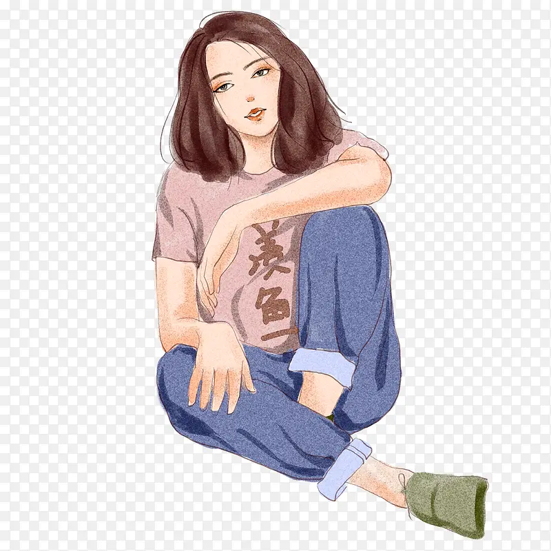 卡通手绘坐着的女孩PNG图片素材下载_图片编号8055309-PNG素材网