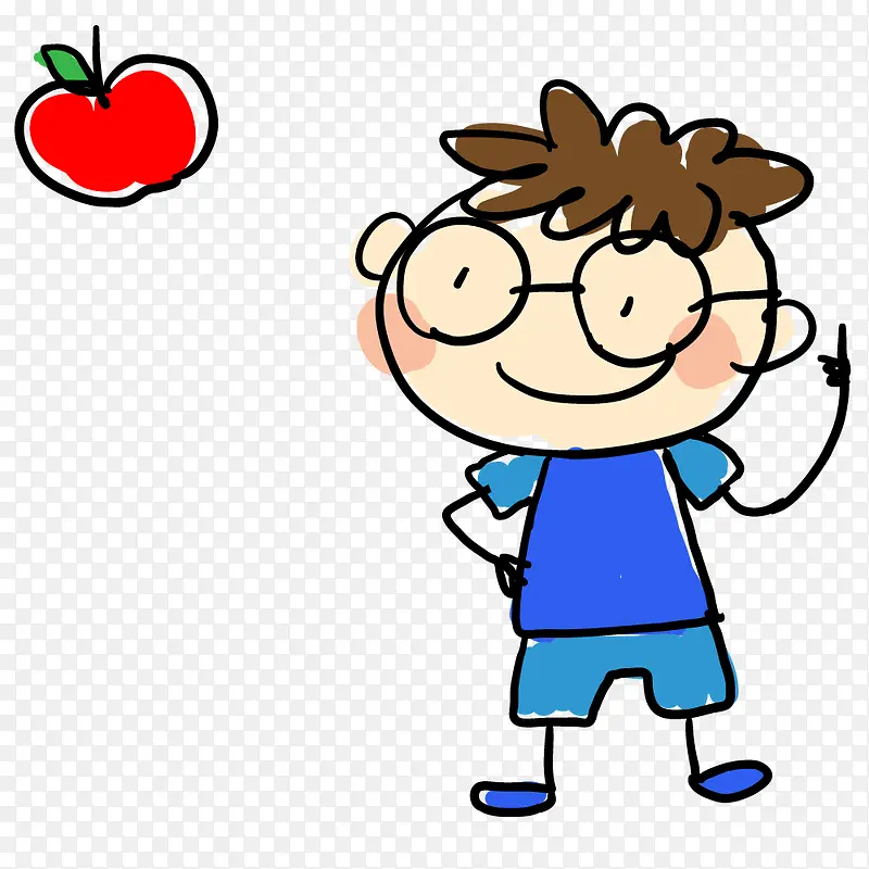 卡通手绘简笔画思考的男孩PNG图片素材下载_图片编号8398365-PNG素材网