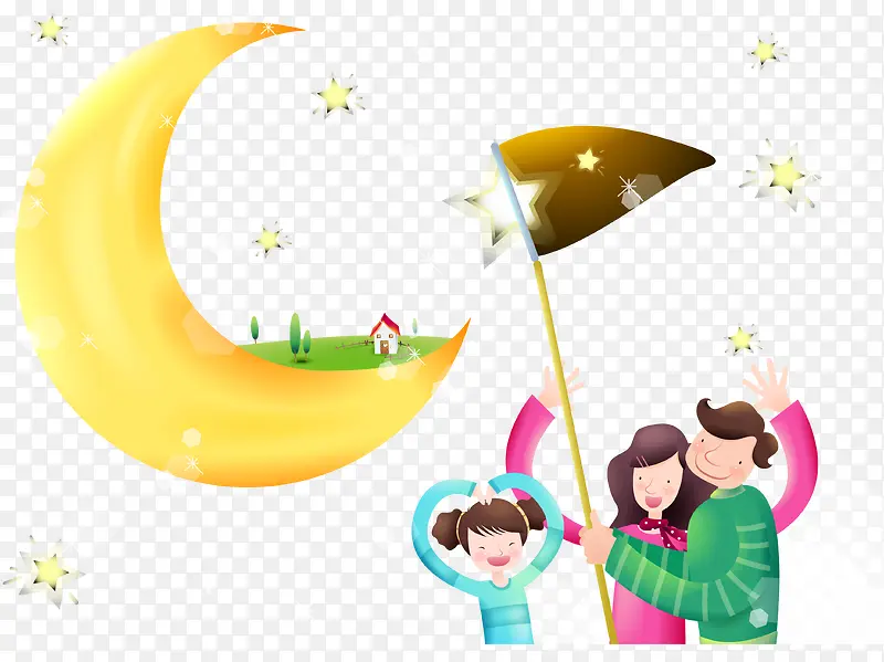 卡通矢量捕捉星星的一家人PNG图片素材下载_图片编号8447901-PNG素材网