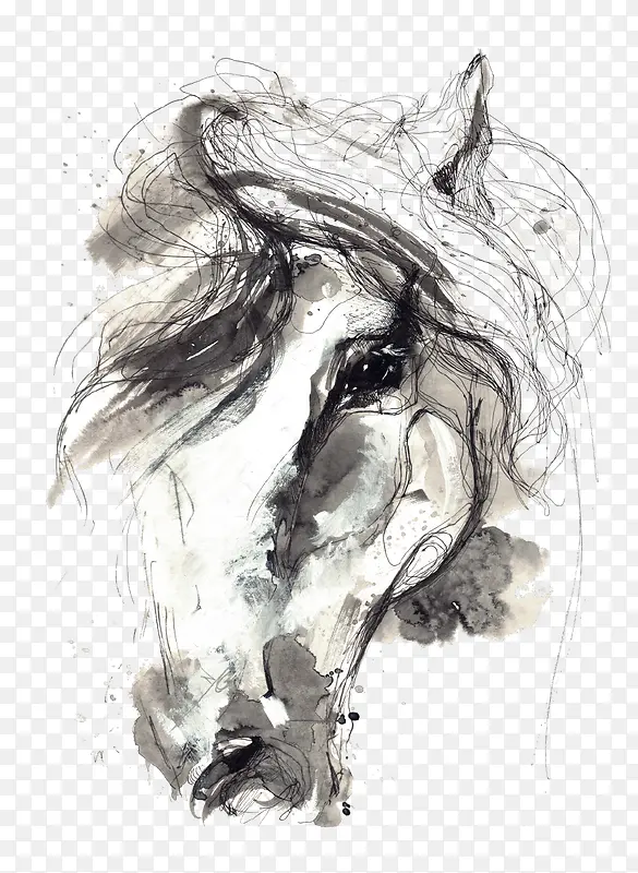 黑色中国风水墨艺术马插画PNG图片素材下载_图片编号8460944-PNG素材网