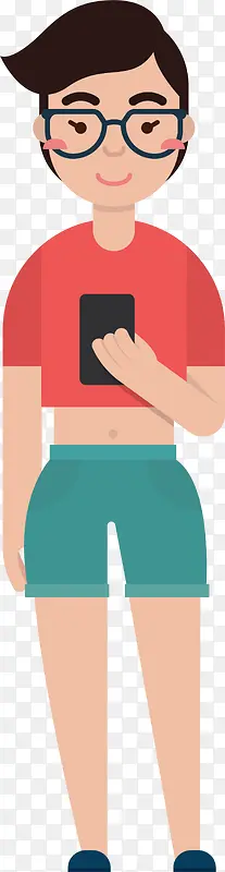 看手机的小男孩人物插画PNG图片素材下载_图片编号8609637-PNG素材网