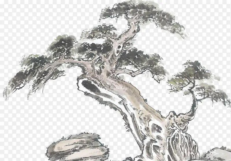 国画一棵松树PNG图片素材下载_图片编号8915932-PNG素材网