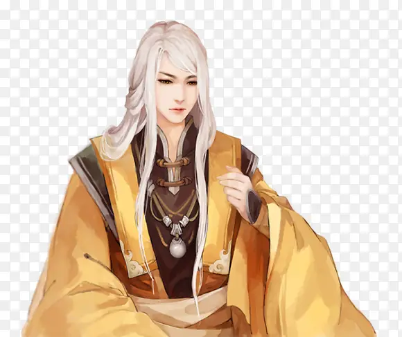 黄衣银发古风手绘男子PNG图片素材下载_图片编号8995876-PNG素材网