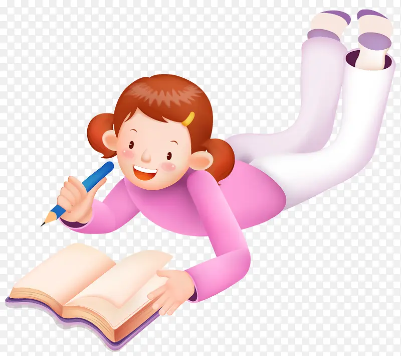 卡通小女孩写字看书PNG图片素材下载_图片编号9016995-PNG素材网