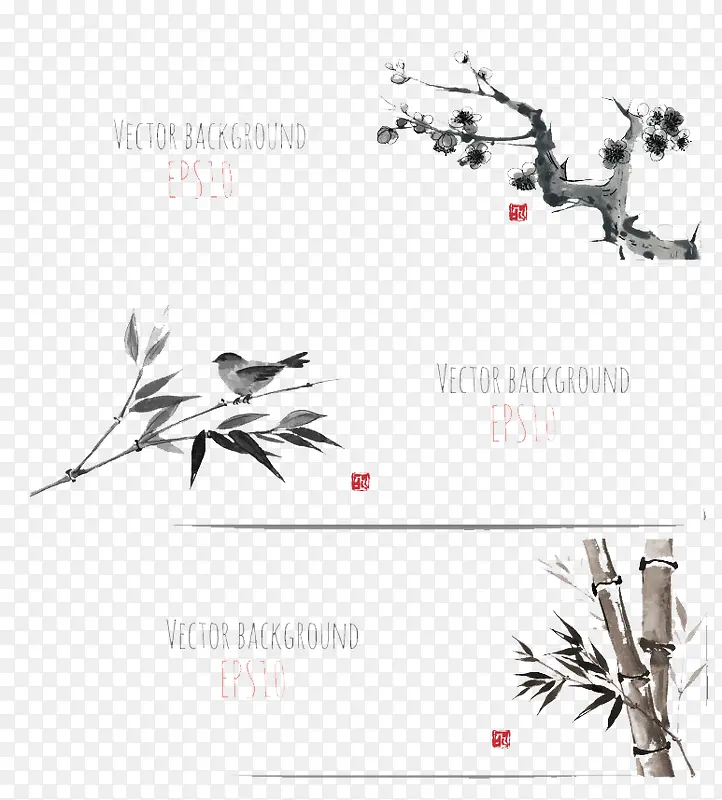 淡雅水墨梅竹PNG图片素材下载_图片编号9178835-PNG素材网