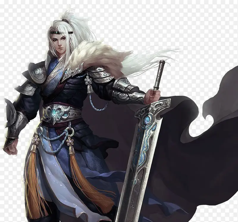 拿巨剑的白发男子古风手绘PNG图片素材下载_图片编号9460298-PNG素材网