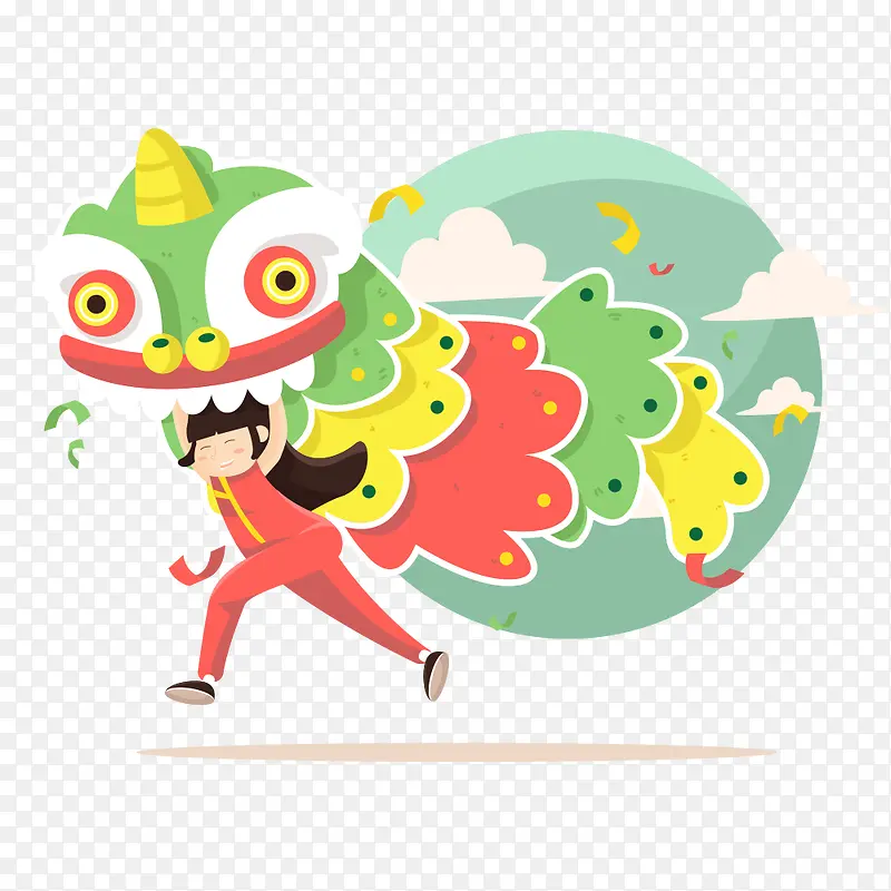 卡通舞龙小女孩PNG图片素材下载_图片编号9614815-PNG素材网