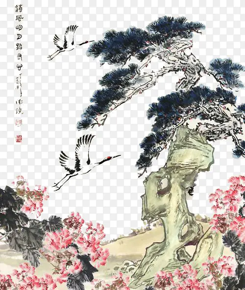 国画松树鸟PNG图片素材下载_图片编号9827587-PNG素材网