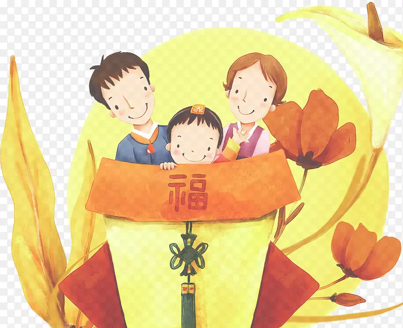 手绘家庭福气三口之家PNG图片素材下载_图片编号10172729-PNG素材网