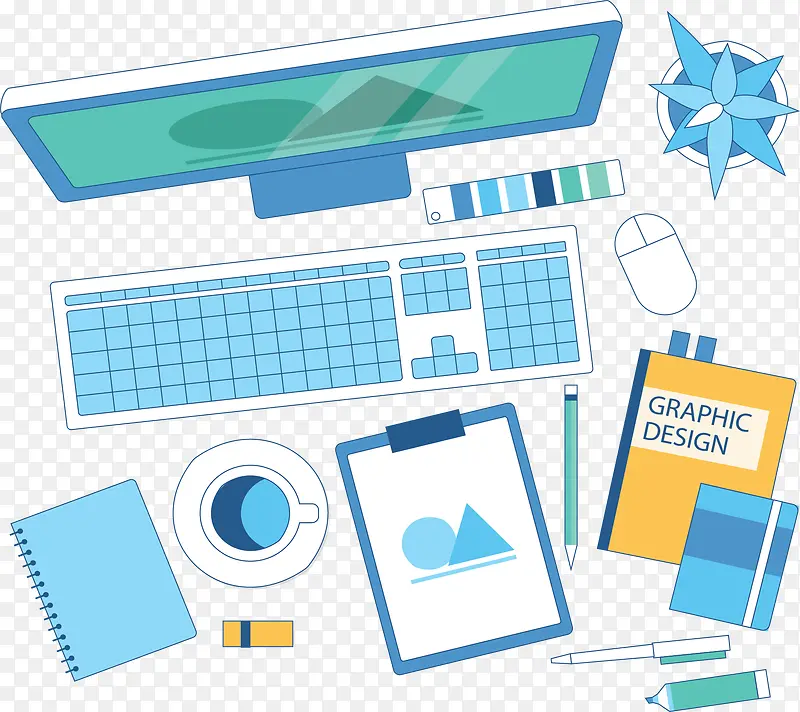 蓝绿色台式办公电脑PNG图片素材下载_图片编号10594004-PNG素材网