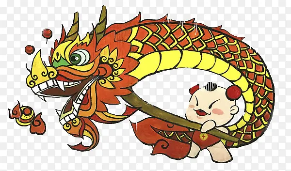 舞龙的卡通小男孩PNG图片素材下载_图片编号10670871-PNG素材网