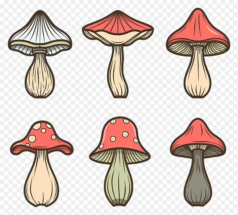 卡通-五种不同大小和颜色的不同蘑菇PNG图片素材下载_图片编号11364967-PNG素材网