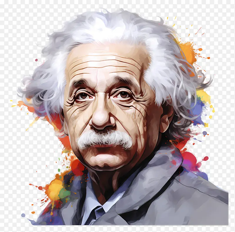 艺术家风格的阿尔伯特·爱因斯坦肖像画，色彩斑斓背景PNG图片素材下载_图片编号11408648-PNG素材网